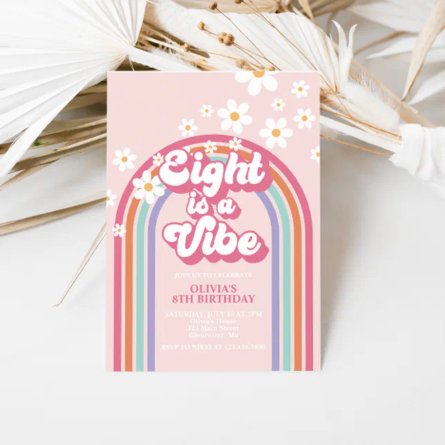 Retro Rainbow Eight is a Vibe 8th Birthday Invitation | Zazzle