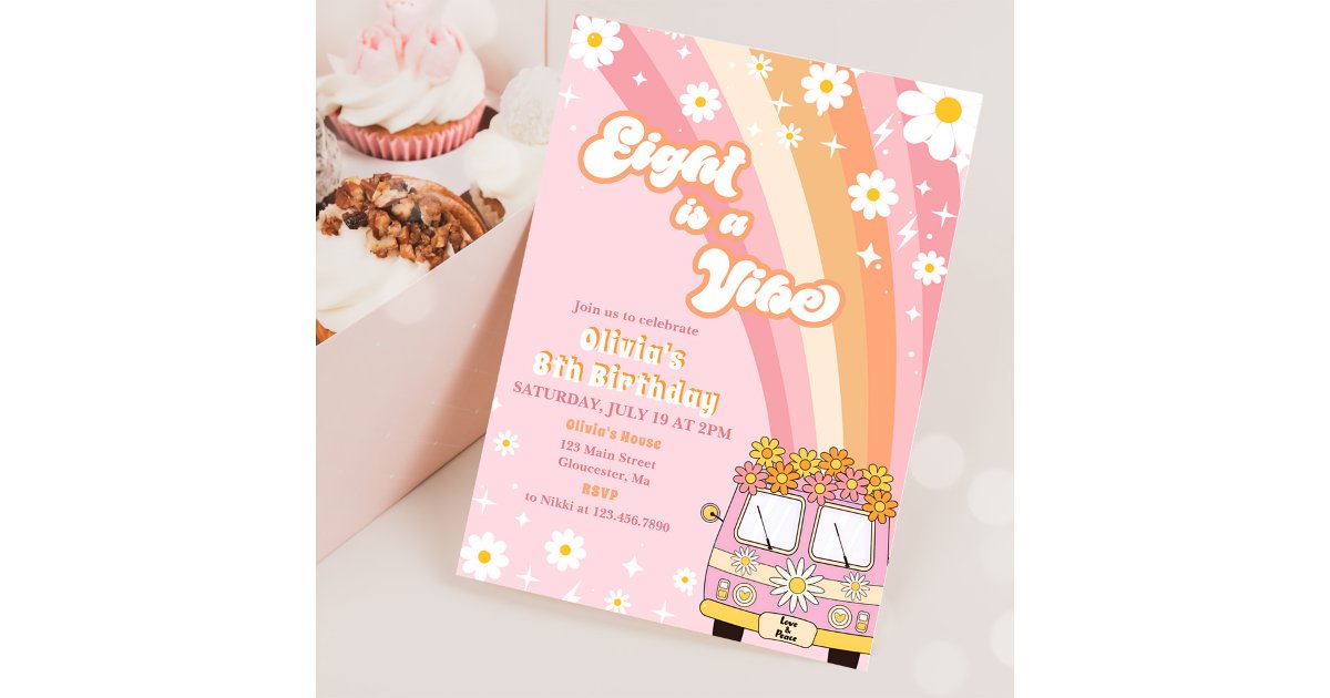 Retro Rainbow Eight is a Vibe Groovy 8th Birthday Invitation | Zazzle