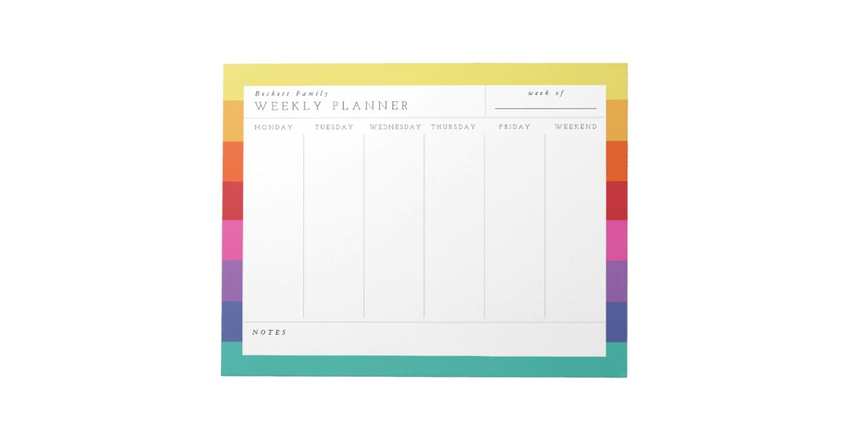 Retro Rainbow Family Weekly Planner Notepad | Zazzle