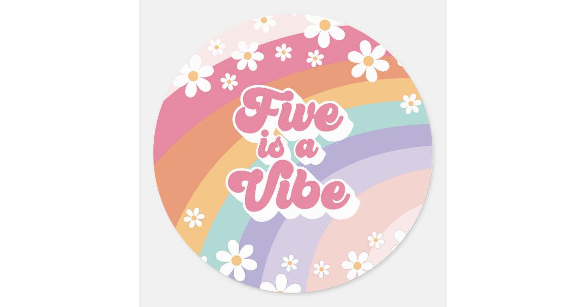 Retro Rainbow Five is a Vibe 5th Birthday Classic Round Sticker | Zazzle