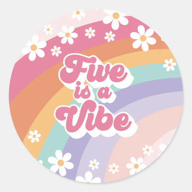 Retro Rainbow Five is a Vibe 5th Birthday Classic Round Sticker | Zazzle