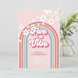 Retro Rainbow Five is a Vibe 5th Birthday Invitation | Zazzle