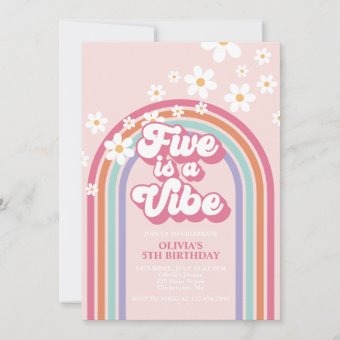 Retro Rainbow Five is a Vibe 5th Birthday Invitation | Zazzle