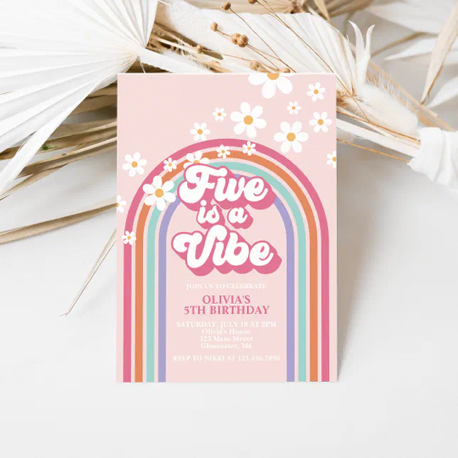 Retro Rainbow Five is a Vibe 5th Birthday Invitation | Zazzle