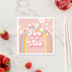Retro Rainbow FIVE is a Vibe Groovy 5th Birthday Napkins | Zazzle