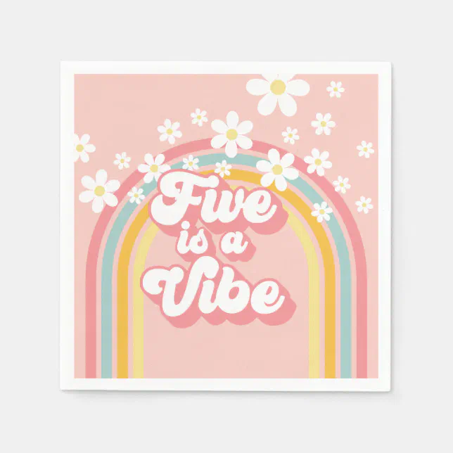 Retro Rainbow FIVE is a Vibe Groovy 5th Birthday Napkins | Zazzle