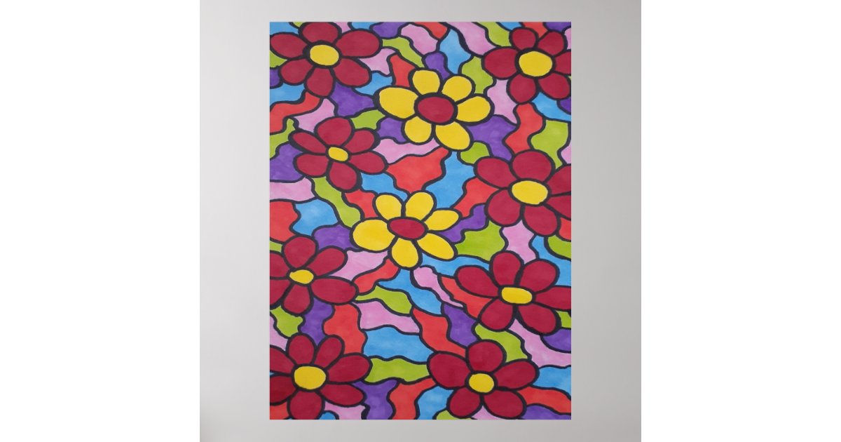 Retro Rainbow Flower Pattern Poster | Zazzle
