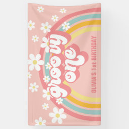 Retro Rainbow Groovy One 1st Birthday Banner | Zazzle