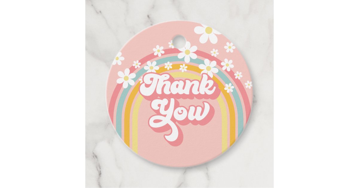 Retro Rainbow Groovy Thank You Favor Tags | Zazzle