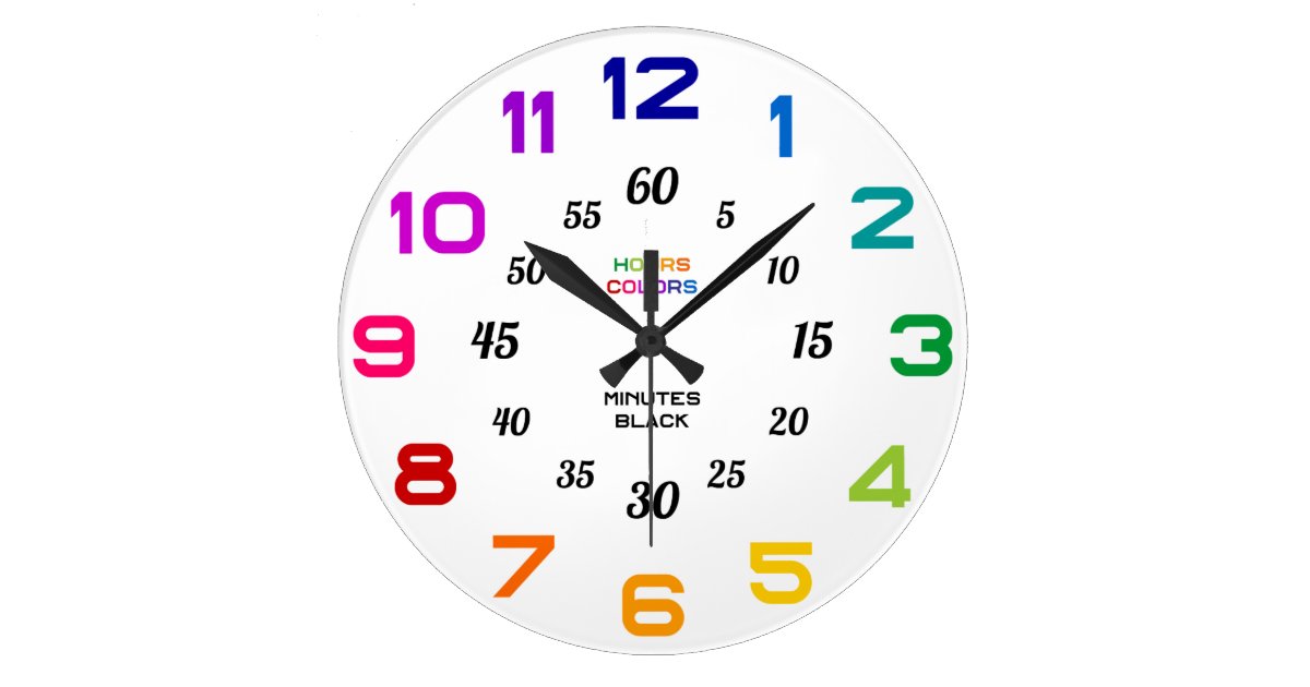 Retro Rainbow Learn to Tell Time Kids Classroom Large Clock | Zazzle.com