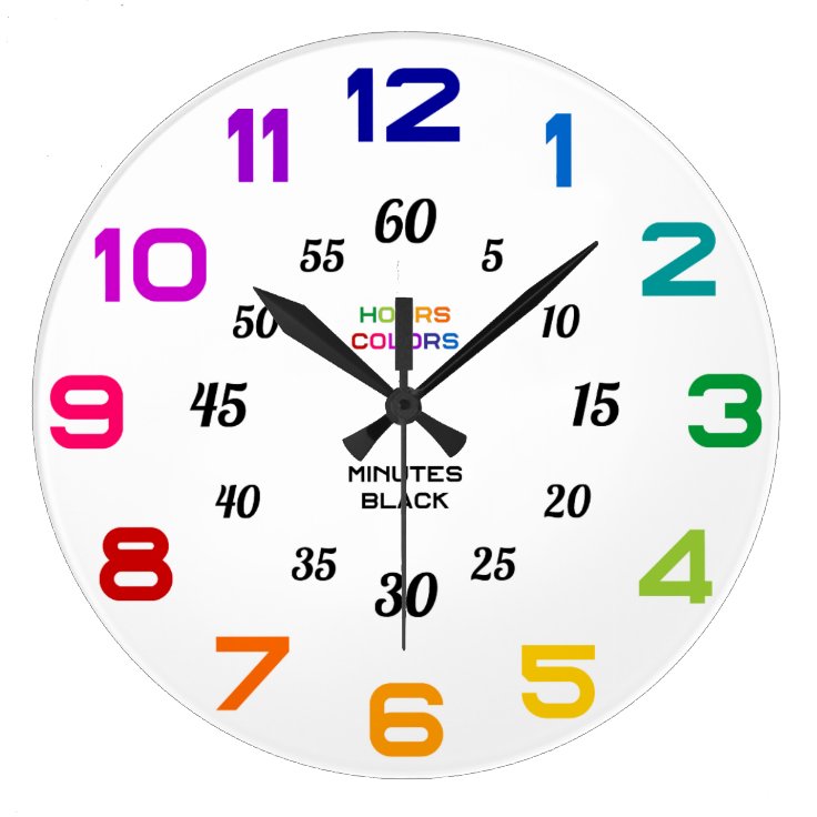 Retro Rainbow Learn to Tell Time Kids Classroom Large Clock | Zazzle