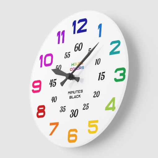 Retro Rainbow Learn to Tell Time Kids Classroom Large Clock | Zazzle