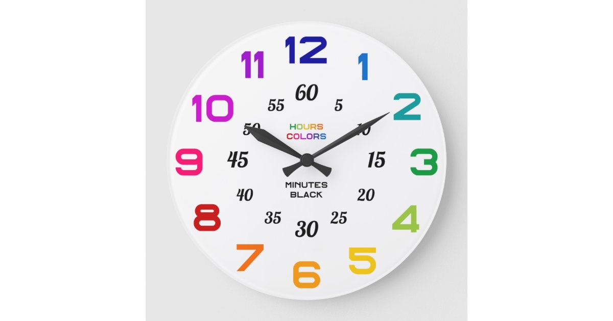 Retro Rainbow Learn to Tell Time Kids Classroom Large Clock | Zazzle