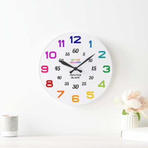 Retro Rainbow Learn to Tell Time Kids Classroom Large Clock | Zazzle