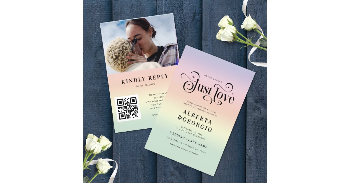 Retro Rainbow LGBTQ Gay Pride All in One Wedding Invitation | Zazzle