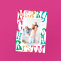 Retro Rainbow Merry Christmas 1 Photo Holiday Card | Zazzle