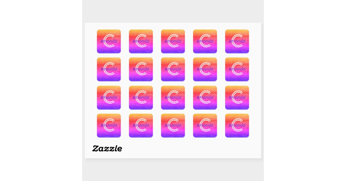 Retro Rainbow Monogram Initial & Name Envelope Square Sticker | Zazzle