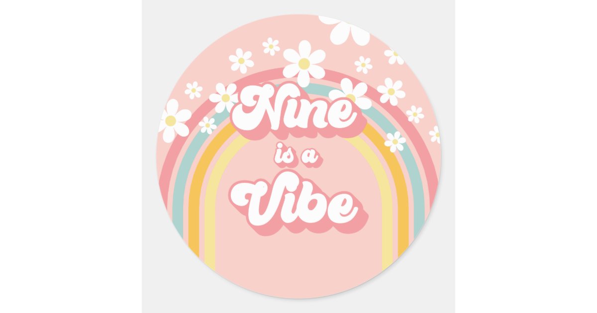 Retro Rainbow Nine is a Vibe Groovy 9th Birthday Classic Round Sticker ...