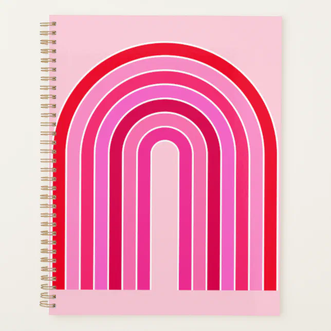 Retro Rainbow Preppy Pink And Red Arch Planner | Zazzle