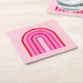 Retro Rainbow Preppy Pink And Red Arch Square Paper Coaster | Zazzle