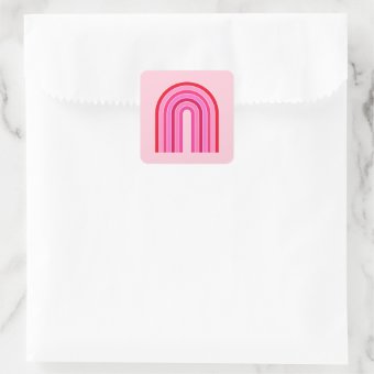 Retro Rainbow Preppy Pink And Red Arch Square Sticker | Zazzle