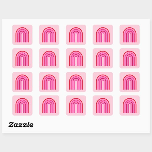 Retro Rainbow Preppy Pink And Red Arch Square Sticker | Zazzle