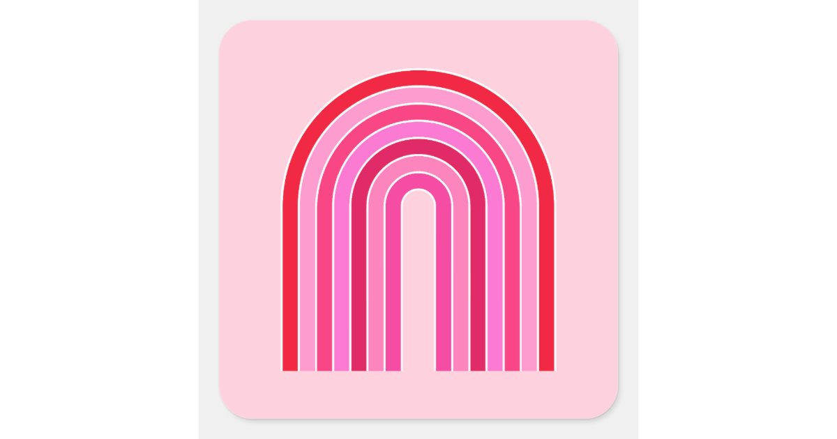 Retro Rainbow Preppy Pink And Red Arch Square Sticker | Zazzle