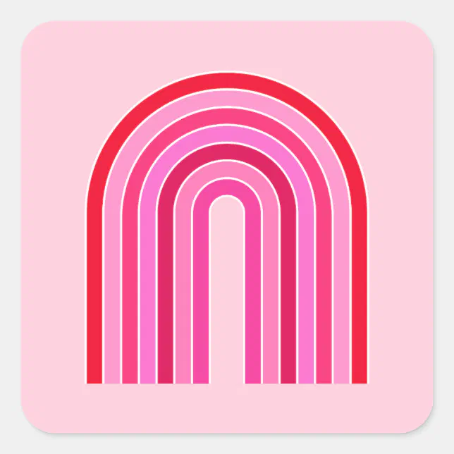 Retro Rainbow Preppy Pink And Red Arch Square Sticker | Zazzle
