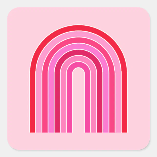 Retro Rainbow Preppy Pink And Red Arch Square Sticker | Zazzle