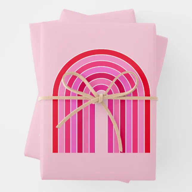 Retro Rainbow Preppy Pink And Red Arch Wrapping Paper Sheets | Zazzle