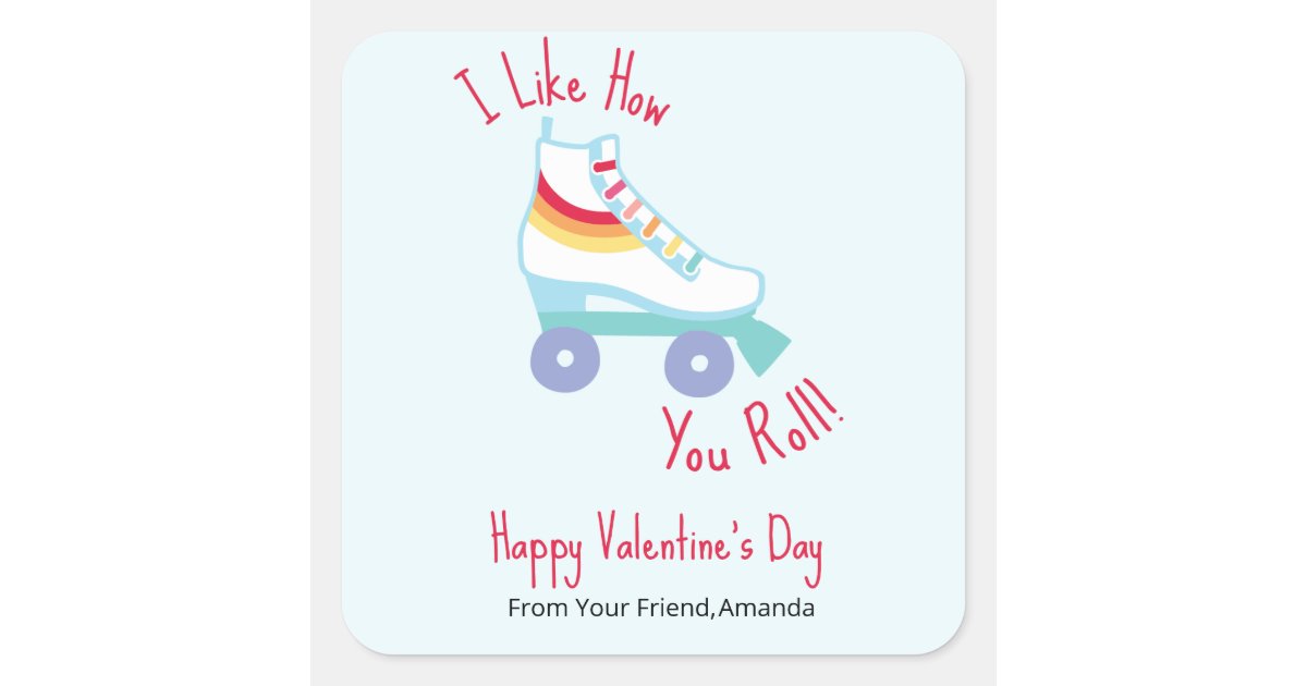 Retro Rainbow Roller Skate Classroom Valentine Square Sticker | Zazzle