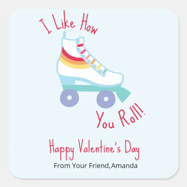 Retro Rainbow Roller Skate Classroom Valentine Square Sticker | Zazzle