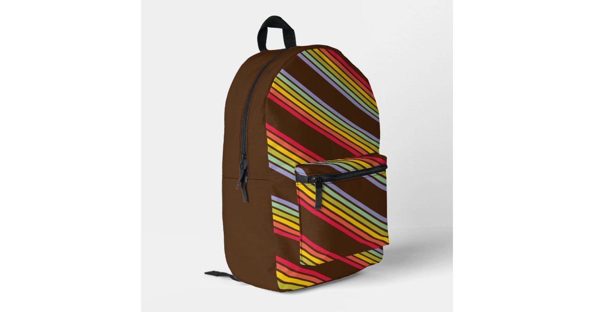 Retro Rainbow Stripe Brown Vintage Printed Backpack | Zazzle