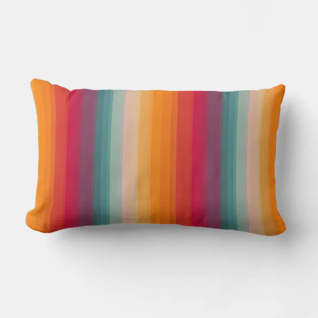 Retro Rainbow Striped Pattern Lumbar Pillow | Zazzle