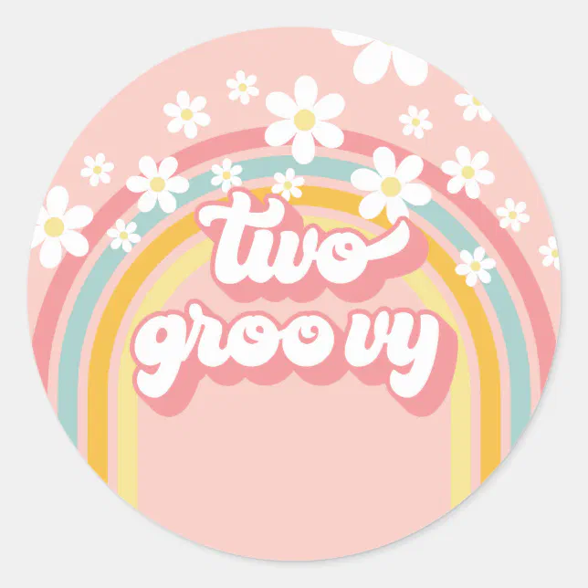 Retro Rainbow Two Groovy 2nd Birthday Classic Round Sticker | Zazzle