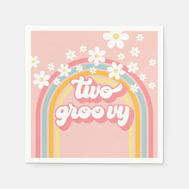 Retro Rainbow Two Groovy 2nd Birthday Napkins | Zazzle