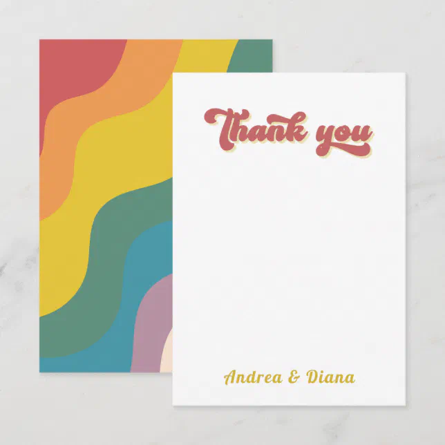 Retro Rainbow Wave LGBTQ Gay Pride Wedding Thank You Card | Zazzle