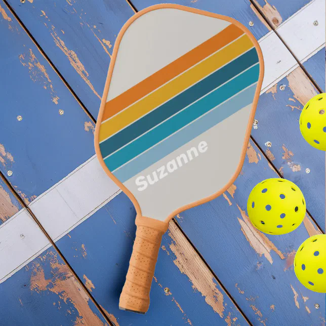 Retro Rainbow with Name Pickleball Paddle | Zazzle