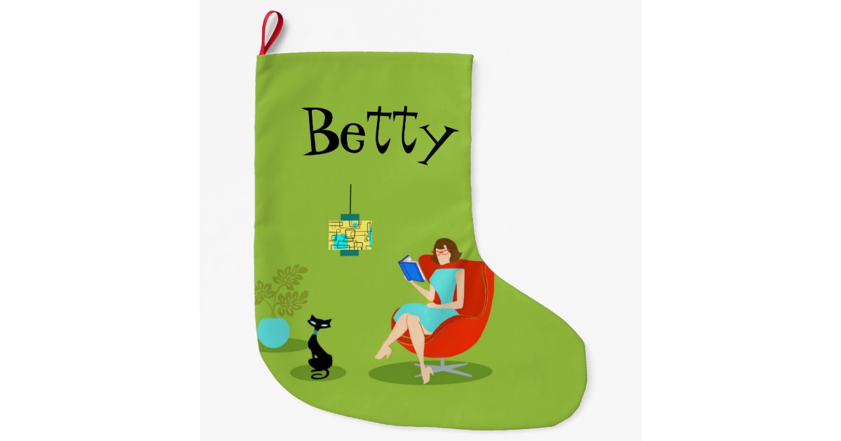 Retro Reading Woman Christmas Stocking | Zazzle