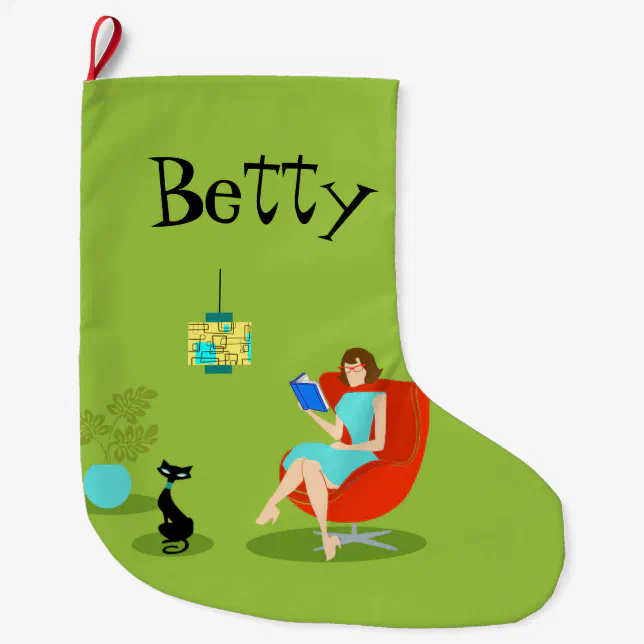 Retro Reading Woman Christmas Stocking | Zazzle