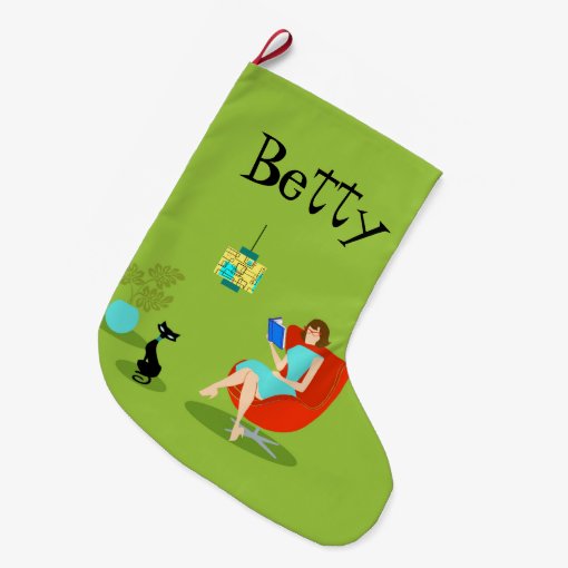 Retro Reading Woman Christmas Stocking | Zazzle