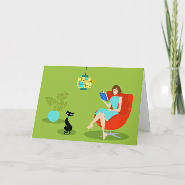Retro Reading Woman Greeting Card | Zazzle