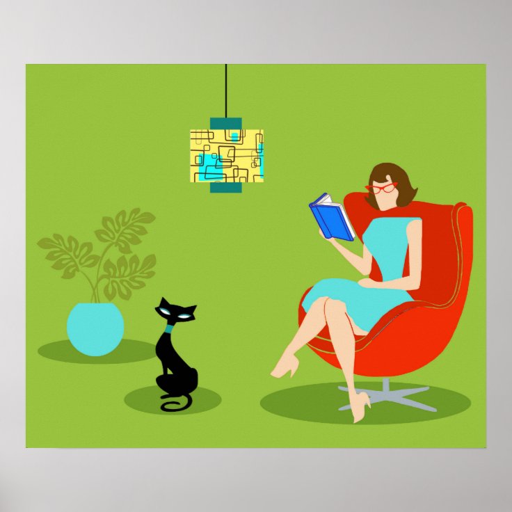 Retro Reading Woman Poster | Zazzle