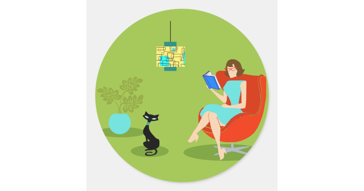 Retro Reading Woman Round Stickers | Zazzle