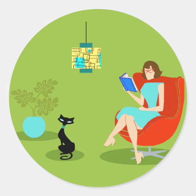 Retro Reading Woman Round Stickers | Zazzle
