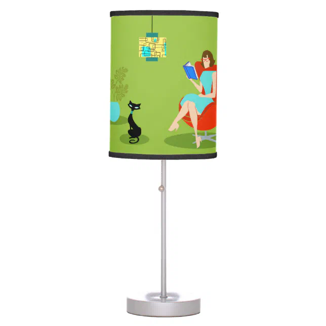 Retro Reading Woman Table Lamp | Zazzle