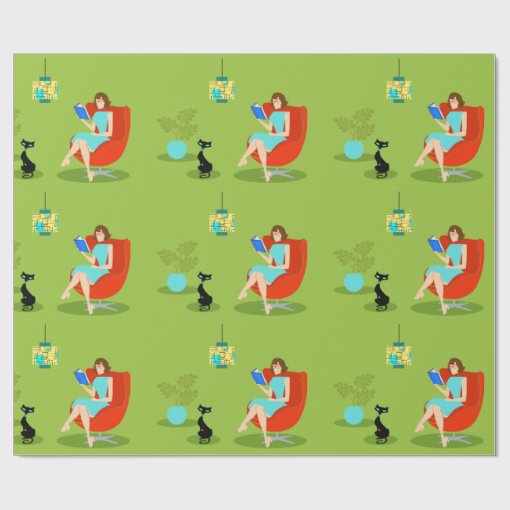 Retro Reading Woman Wrapping Paper | Zazzle