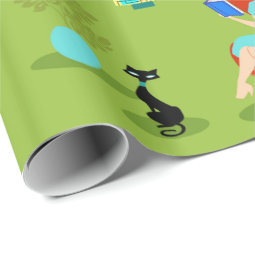 Retro Reading Woman Wrapping Paper | Zazzle