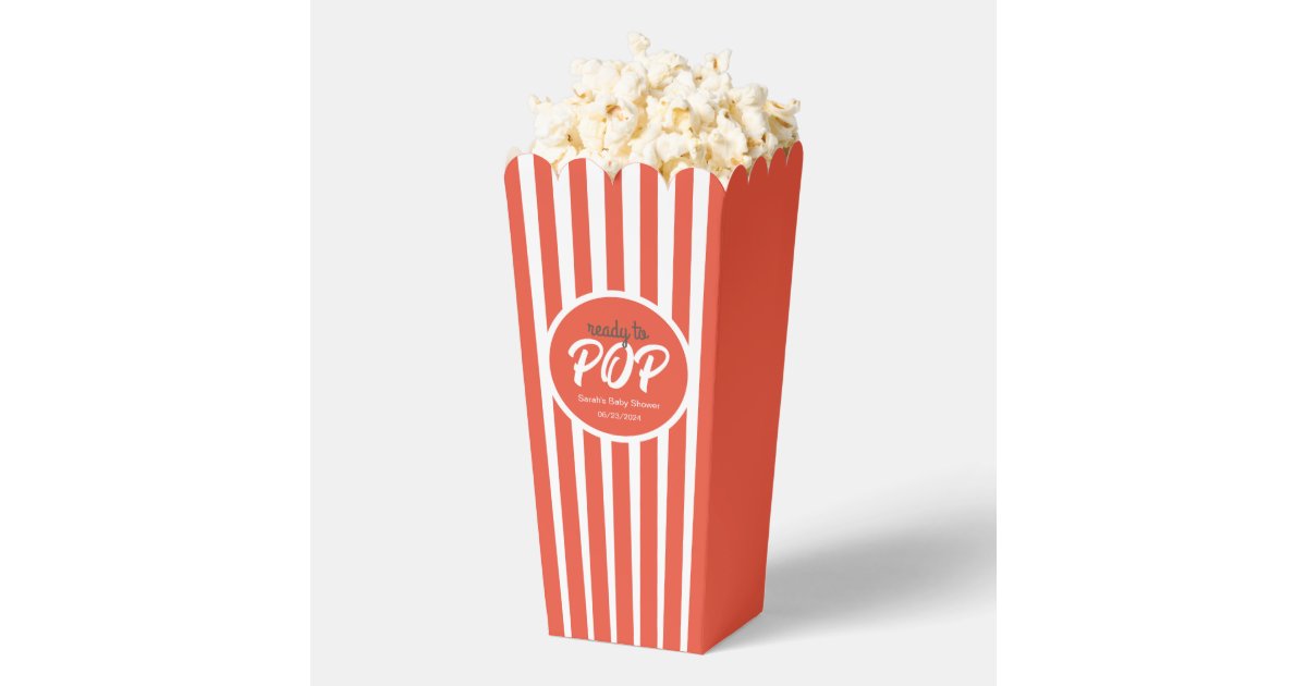 Retro Ready to Pop Baby Shower Red Stripe Pop Corn Favor Boxes | Zazzle