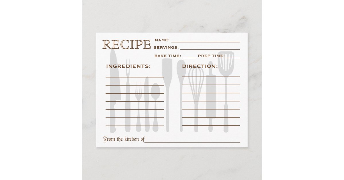 Retro Recipe Card Kitchen Tools Striped | Zazzle